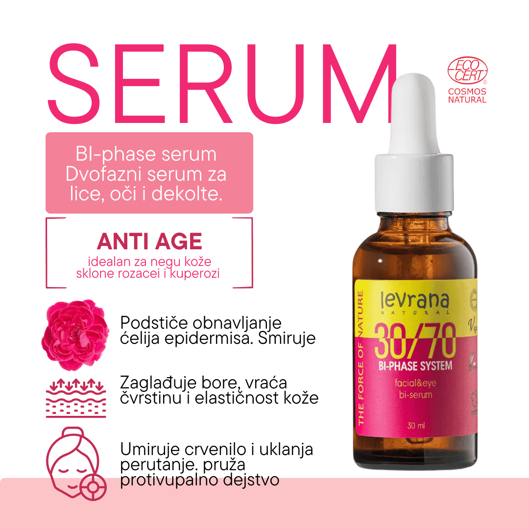 Dvofazni serum za lice 30/70 sa uljem damask ruže i nočurka 30 ml