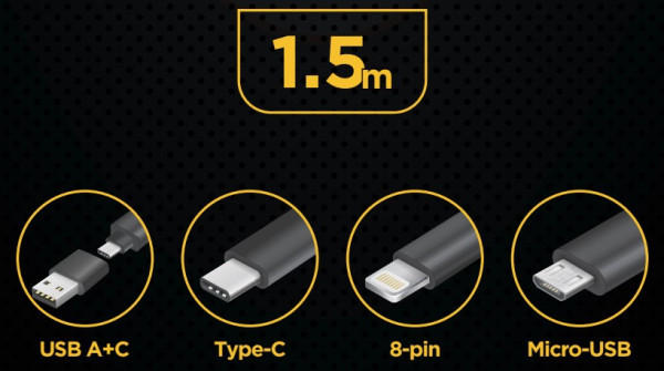 CC-USB2S-ACM31-1.5M Gembird Premium silicon 4-in-1 USB charging cable, 1.5 m