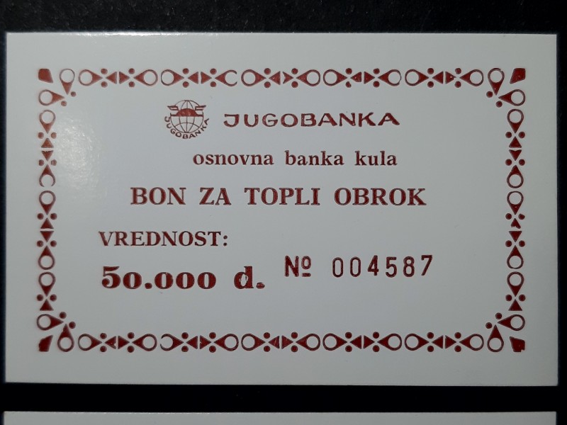 Bon za topli obrok Jugobanka 50000din