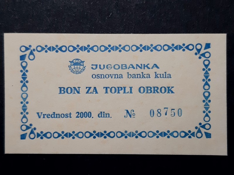 Bon za topli obrok Jugobanka 2000din