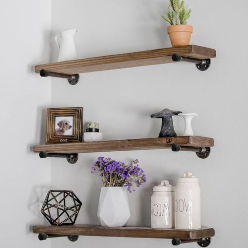 Boruraf087 Walnut Black Pipe Shelf