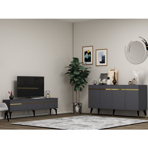 Defne - Anthracite, Gold Anthracite Gold Living Room Furniture Set