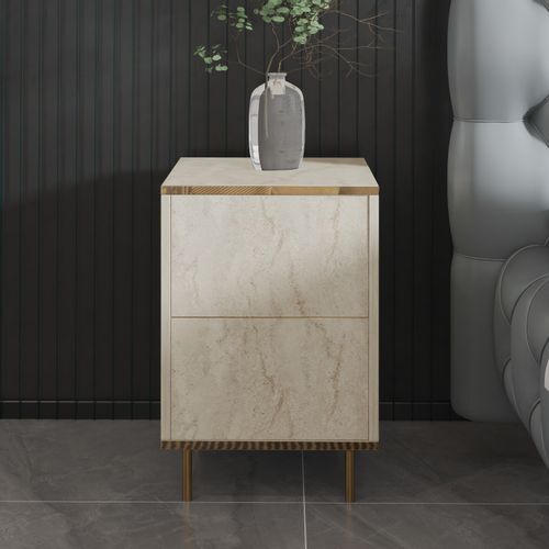 Imaj - Travertine, Gold Travertine Gold Nightstand