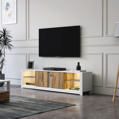 Aydos - White, Oak White Oak TV Stand