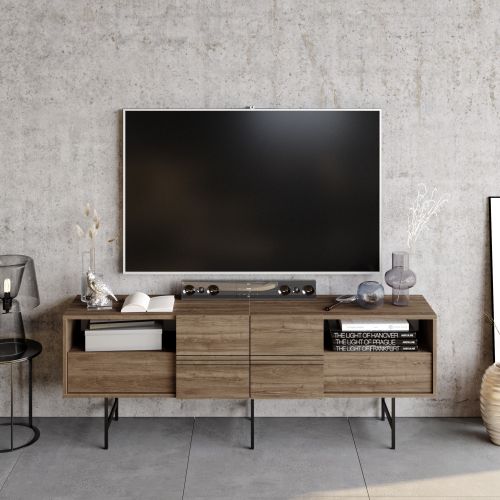 Derin - Walnut, Black Walnut Black TV Stand