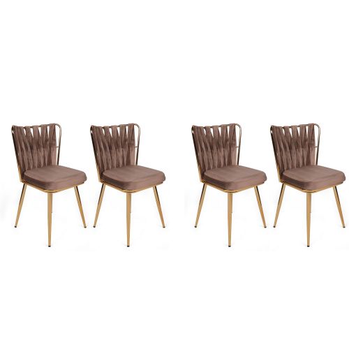 Kuşaklı-213 V4 Light Brown Gold Chair Set (4 Pieces)