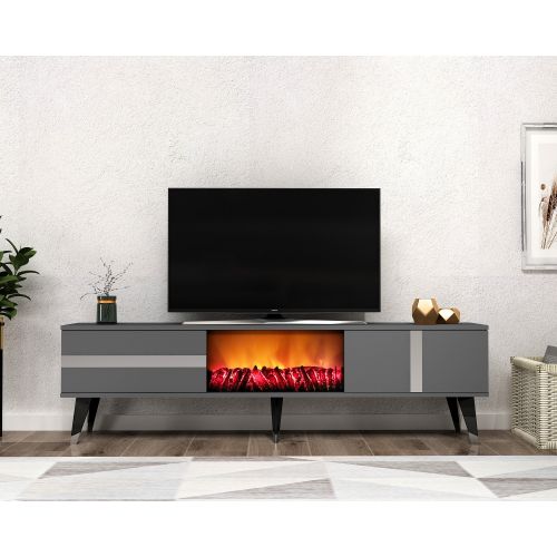 Vania Fireplace - Anthracite, Silver Anthracite Silver TV Stand