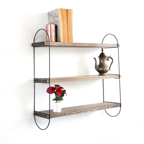 Wr041 Walnut Black Decorative Wooden Wall Shelf