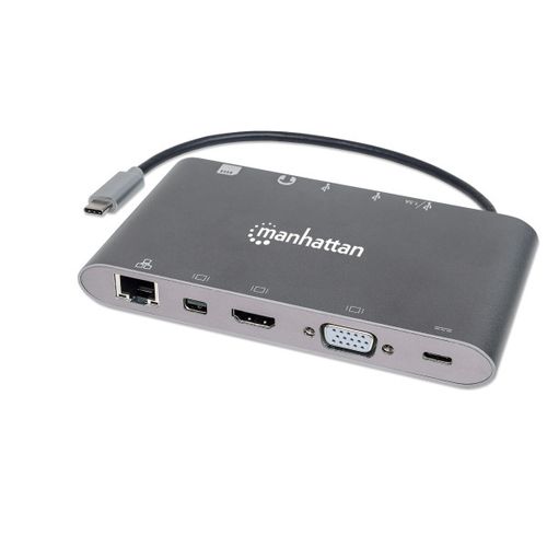 Manhattan 152808 7in1 USB-C - HDMI/VGA/mDP/3xUSB/LAN/CR/PD 60W Docking station