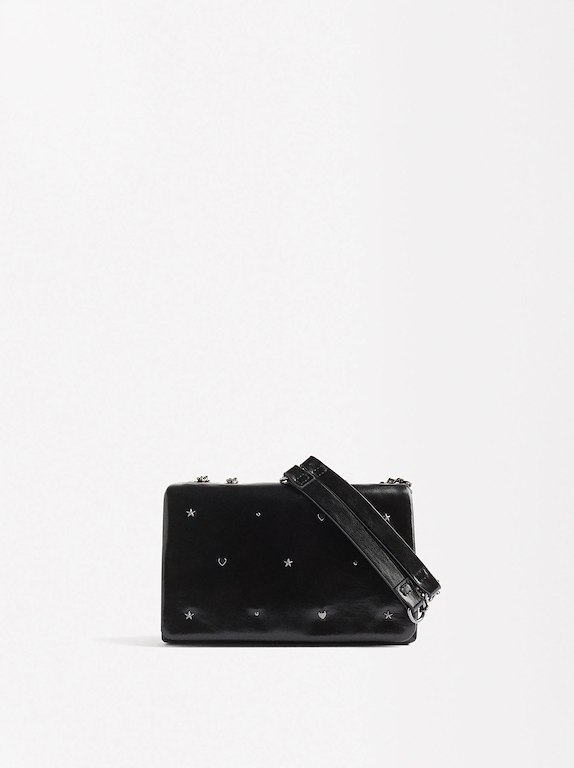 Shoulder bag with studs flap closure