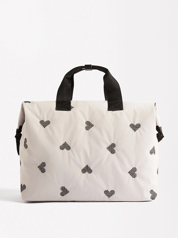 Nylon Weekend Bag With Heart Print