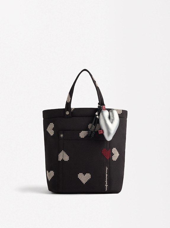 Nylon Tote Bag With Heart Print