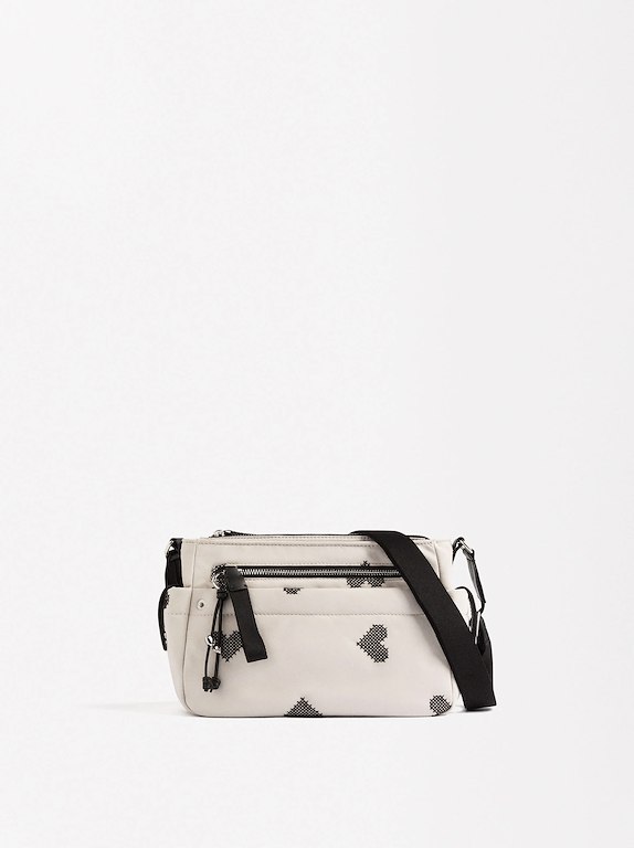 Nylon Crossbody Bag With Heart Print