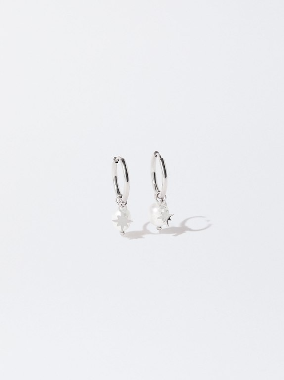 Stainless Steel Hoops Earrings With Pearls