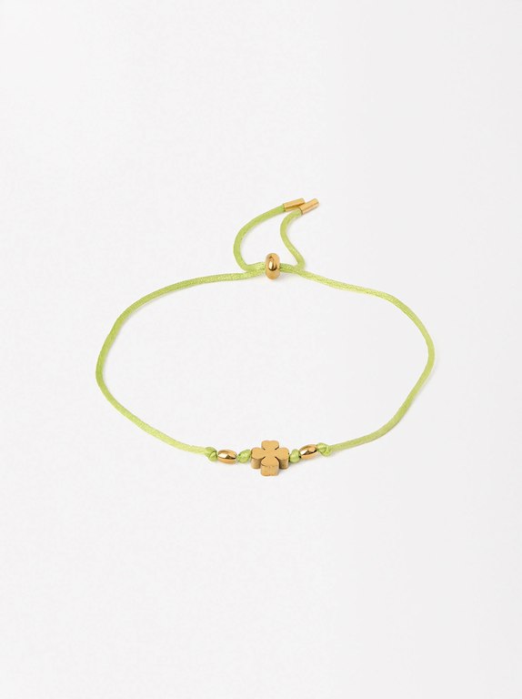 Adjustable Bracelet With Clover - Stainless Steel