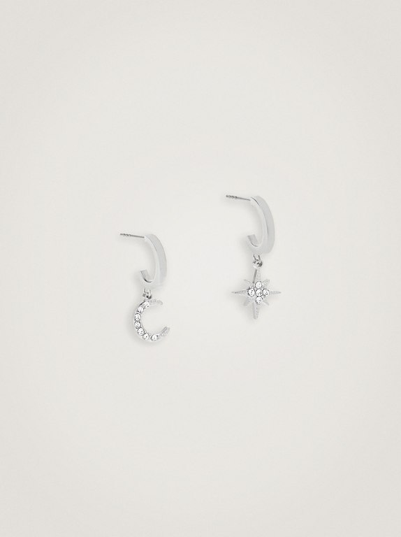 Stainless Steel Hoop Earrings With Moon And Star