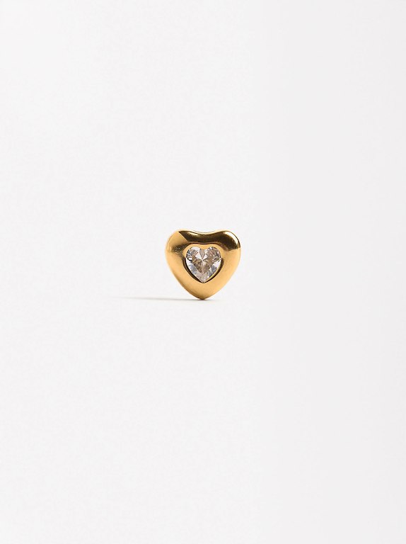 Single Heart Earring With Crystal - Stainless Steel