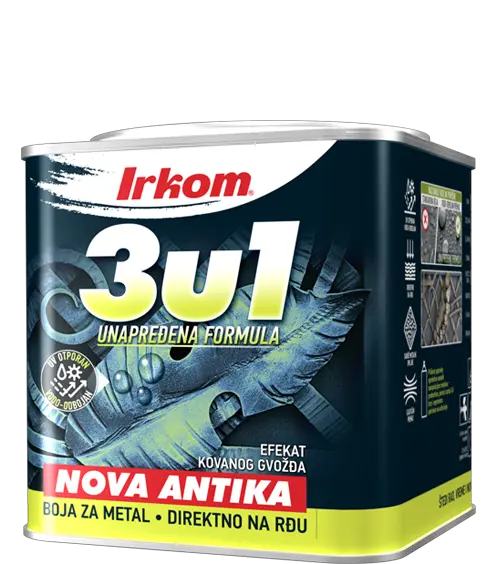 IRKOM Boja za metal 3u1 ANTIK, 1kg, Crna