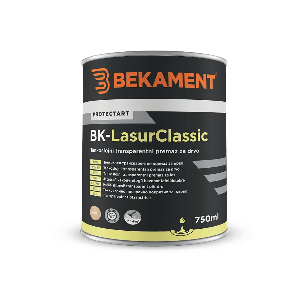 BEKAMENT Tankoslojni transparentni premaz za drvo A12808 BK-Lasur Classic, 0.75l, Kesten