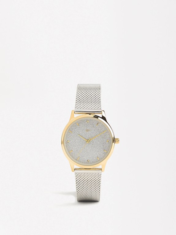 Watch With Bicolour Stainless Steel Mesh Bracelet