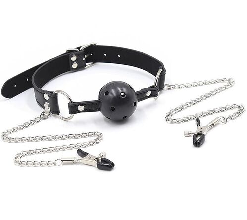 Ball gag w.nipple clamps