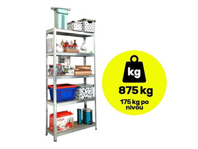 Metalna polica sa pet nivoa velike nosivosti 5x175kg 180x100x30cm