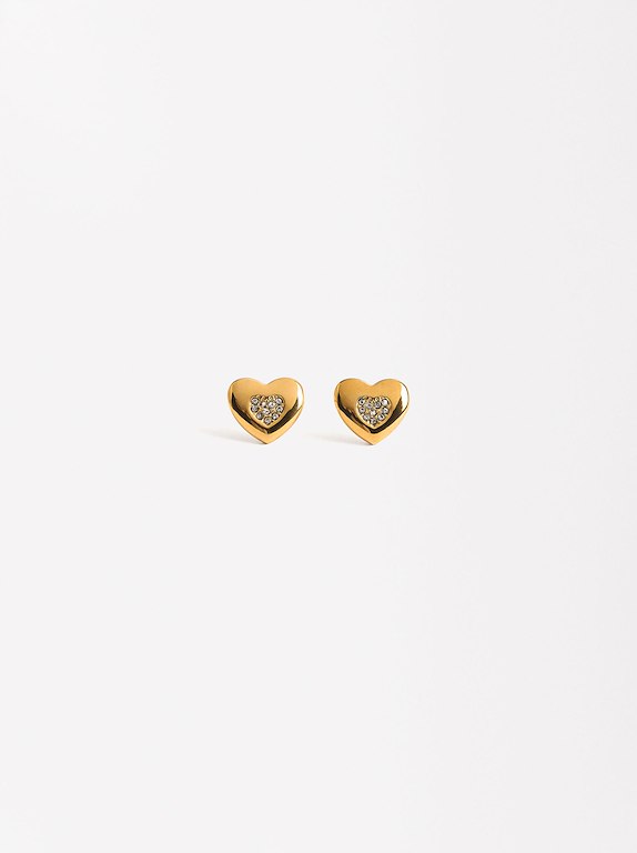 Crystal Heart Earrings - Stainless Steel