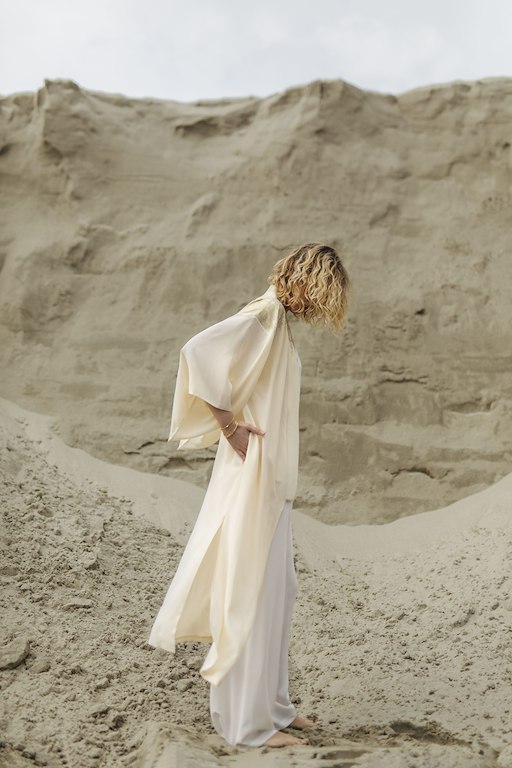 beige golden silk kimono