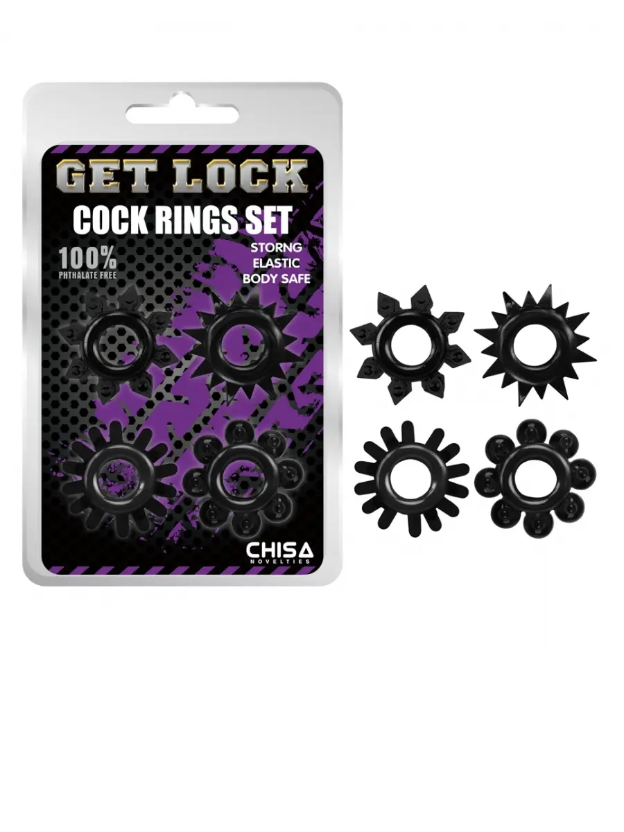 Set prstenova za penis Get Lock, 4 komada, Crni