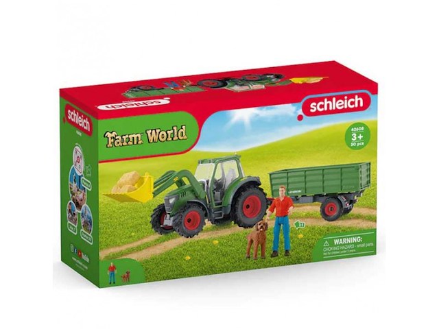 Traktor sa prikolicom i figure farmera i psa Schleich® 42608