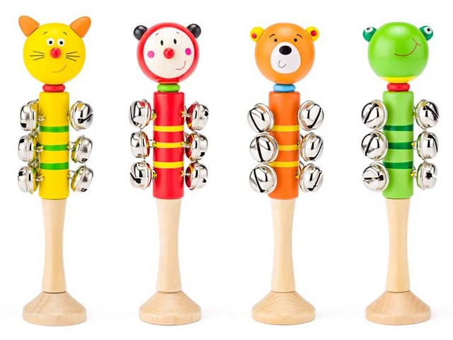 WOODY Muzička drvena zvečka 20cm Životinje assorted 91716