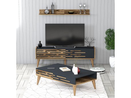 HANAH HOME Set za dnevnu sobu Valensiya 140 Walnut Anthracite