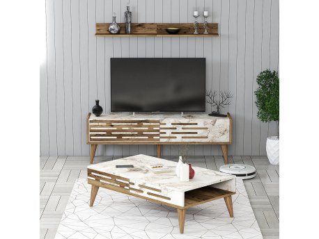 HANAH HOME Set za dnevnu sobu Valensiya 140 Walnut White Marble