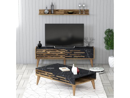 HANAH HOME Set za dnevnu sobu Valensiya 140 Walnut Black Marble