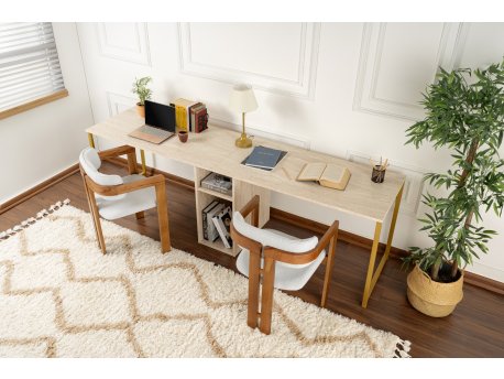 HANAH HOME Radni sto Twin Study Desk Travertine Gold