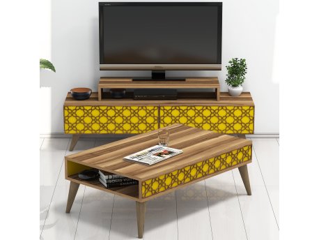 HANAH HOME Set za dnevnu sobu City Walnut Yellow