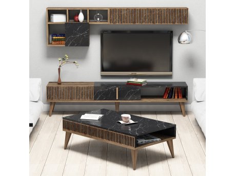 HANAH HOME Set za dnevnu sobu Milan Walnut Black