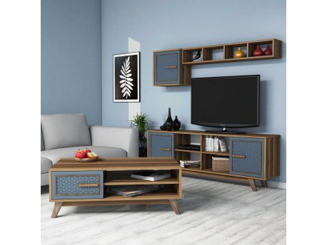 HANAH HOME Set za dnevnu sobu Ayla Walnut Blue