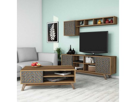 HANAH HOME Set za dnevnu sobu Inci Walnut Blue