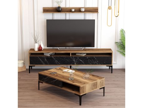 HANAH HOME Set za dnevnu sobu Istanbul Walnut Black Marble