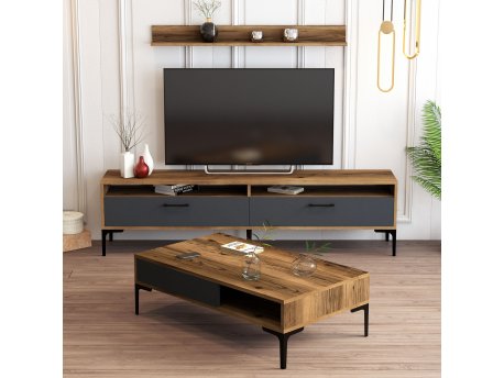 HANAH HOME Set za dnevnu sobu Istanbul Walnut Anthracite