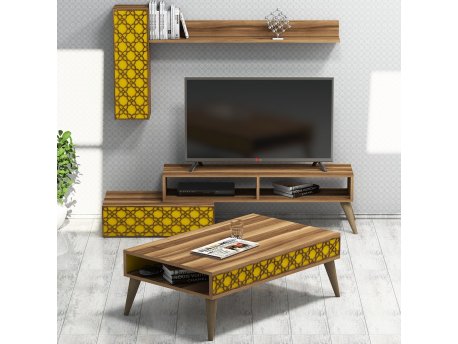 HANAH HOME Set za dnevnu sobu Planet Walnut Yellow