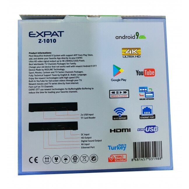 DVB-EXPAT Z1010 Prijemnik IPTV, Set - Top Box, 1GB/8GB, Android 9