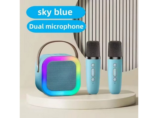 Bluetooth Karaoke zvucnik RGB svetlo 2x mikrofona plavi