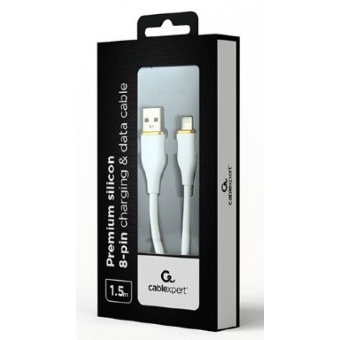 CC-USB2S-AM8PM-1.5M-W Gembird Premium silicon 8-pin cable charging and data cable, 1.5 m, white