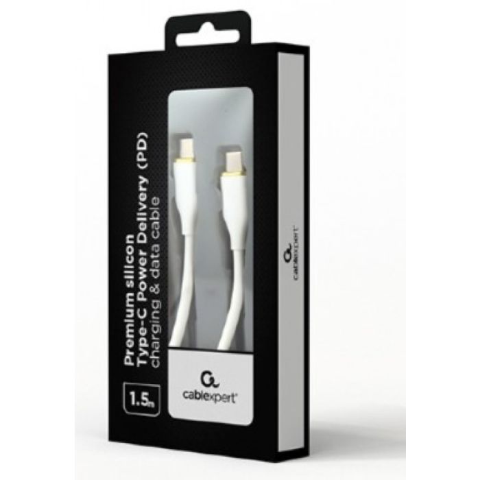CC-USB2S-CMCM-1.5M-W Gembird 60W Premium silicon Type-C PD charging & data cable, 1.5m, White