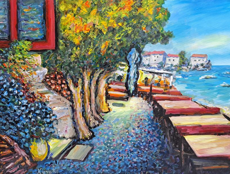 Perast, ulje na platnu, Dragan Kunić, sertifikat, 60×80 cm, sertifikat, 350 eura