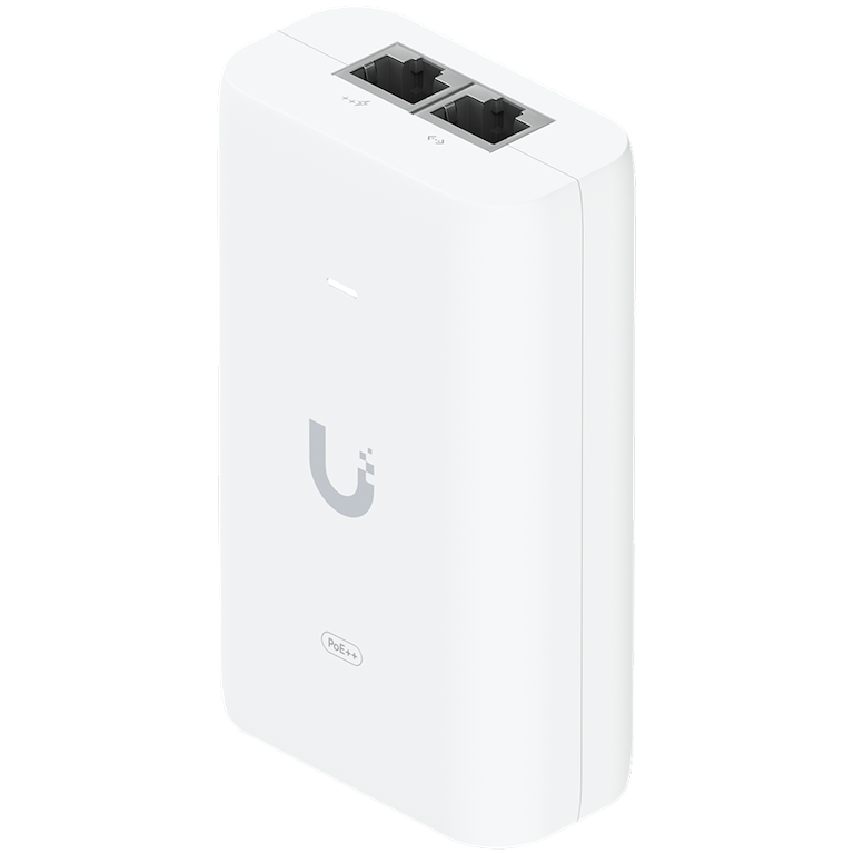 UBIQUITI PoE++ Adapter; Delivers up to 60W of PoE++; Surge, peak pulse, and overcurrent protection; Contains RJ45 data input, AC cable with earth ground, and PoE++ output; LED indicator for status...