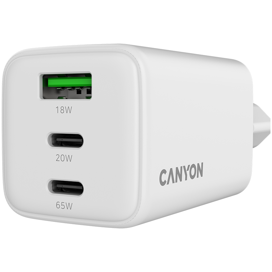 CANYON charger CU65ACC GaN 65W 2xPD 1xQC EU White,CNS-CUW65ACC