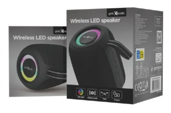 GEMBIRD SPK-BT-LED-05-BK Gembird Portable Bluetooth RGB LED TWS speaker, 8W, BT, FM, USB, Handsfree, Black